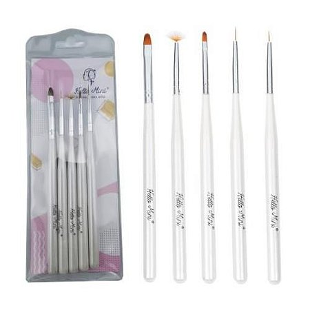 Kit Pincel para Unhas Artísticas com 5 Pincéis Hello Mini KIT-350-1 ...
