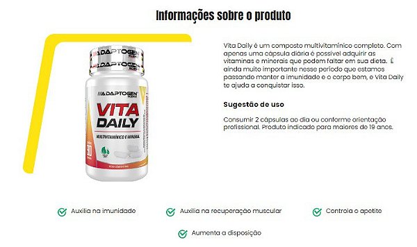 VITA DAILY 90 CÁPSULAS - ADAPTOGEN (08/2024) - C&B NUTRITION
