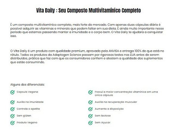 VITA DAILY 90 CÁPSULAS - ADAPTOGEN (08/2024) - C&B NUTRITION