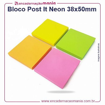 Bloco Post It Neon 38x50mm - 50 fls - Encadernação Mania - Loja de ...