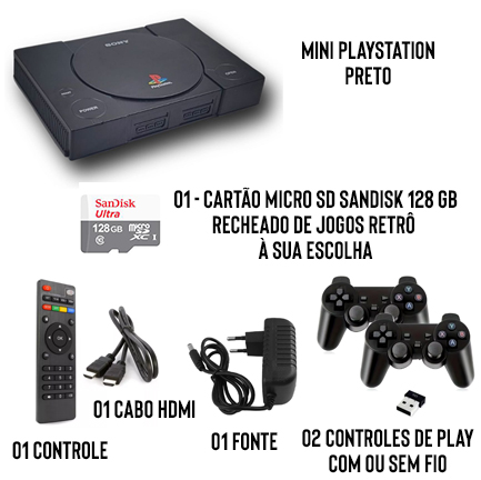 Mini Playstation Preto - ARCADERAMA GAMES