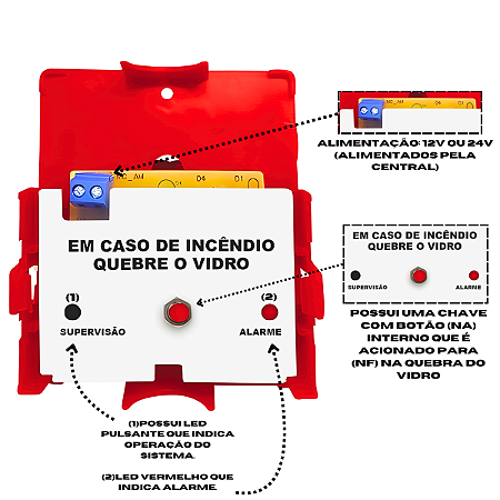 Botoeira De Alarme De Incêndio Com Martelo Supervisão 12/24v - Máxima ...