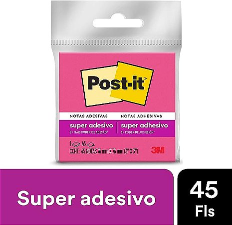 Bloco de Notas Super Adesivas Post-it® Rosa 76 mm x 76 mm - 45 folhas ...