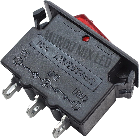 CHAVE TIPO DISJUNTOR ST-001 10A 3T Circuit Breaker 250V 10A LUZ VERMEL ...