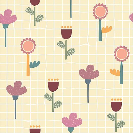 Papel de Parede Flores Grid - Loja PregaLá