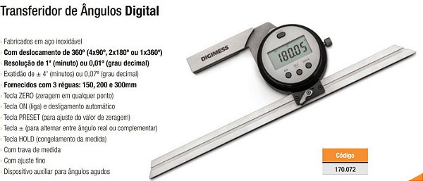 Transferidor de Ângulo Digital 300mm Código 170.072 Digimess - CÔVADO ...