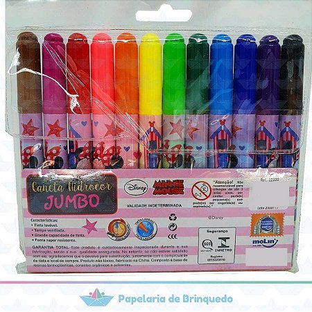 Canetinha Infantil Hidrocor Jumbo Minnie 12 Cores Molin - Papelaria de Brinquedo - Brinquedo ...