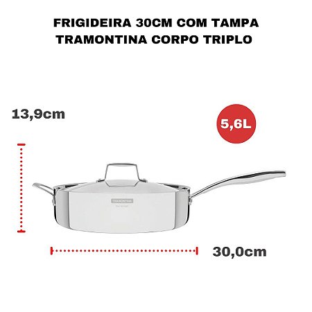 Frigideira com Tampa Tramontina Aço Inox Cooktop Fogão Indução Corpo ...