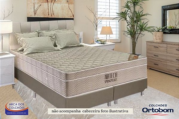 Colchao King size Airtech spring pocket Ortobom Base Box df premium suede bege