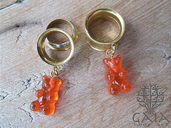 Alargador Aço Cirúrgico Dourado Pingente Ursinho Gummy Vermelho - Gaia ...