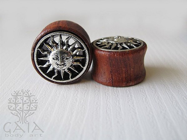 Alargador Madeira Sol Inca - Gaia Body Art Alargadores Piercings e ...