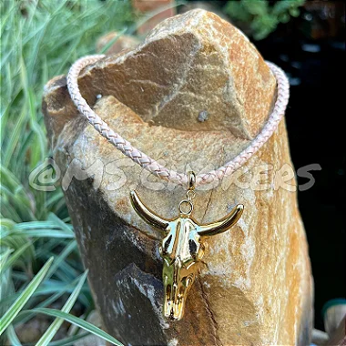 Colar de Couro Country Cranio LongHorn - Diversas Cores Dourado - MS ...
