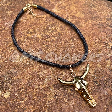 Colar de Couro Country Cranio LongHorn - Diversas Cores Dourado - MS ...