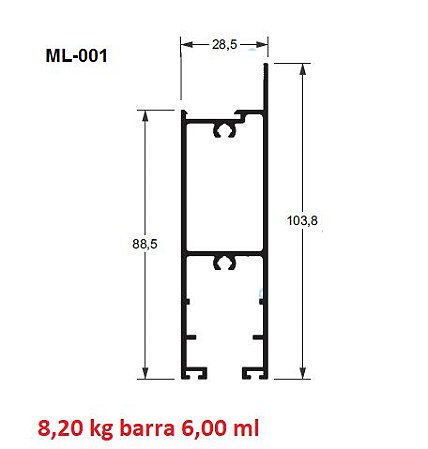 ML-001 PERFIL (LG-007 COM ESCOVA) PARA TRILHO MACARRÃO DE EMBUTIR NA PEDRA 8,20 KG BARRA 6,00 ML ...