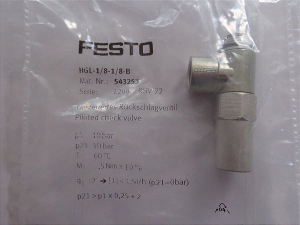 Válvula de Retenção Desbloqueável HGL-1/8-B - Festo - Engenorma