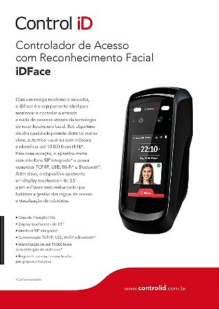 Controle de Acesso Facial iDFace Pro SIP 10.000 Faces - ID2CONTROL ...