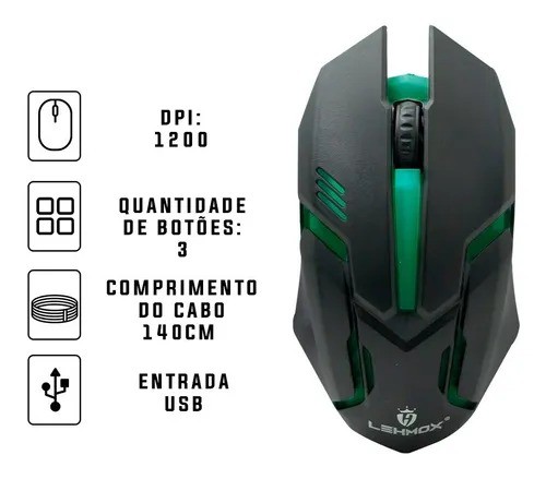 Mouse Gamer RGB Lehmox USB 2.0 - Tecnofy Acessórios