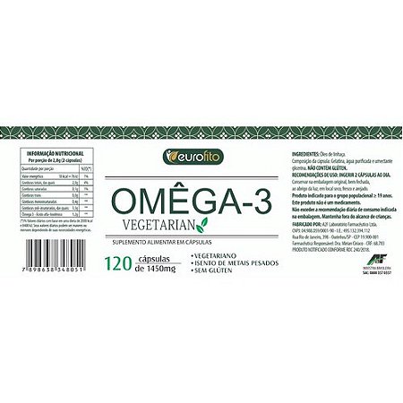 Ômega 3 Vegetariano Eurofito 120 Cápsulas de 1450mg Suplemento ...