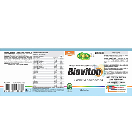 Bioviton Suplemento Vitamínico 560mg 60 Capsulas - Bela Cerealista