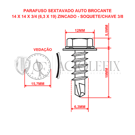 Parafuso Sextavado Auto Brocante 14 x 14 x 3/4 (6,3 x 19) Zincado ...