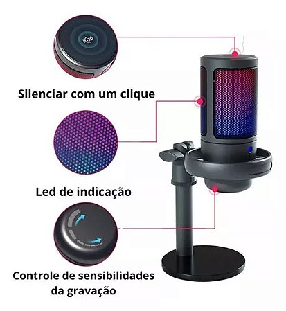 Microfone Tomate RBG USB Type-C 1.8m MT-1060R - Loja Tomate