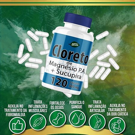 Cloreto de Magnésio P.A. com Sucupira 120 Cápsulas - 500 MG - Casa das Ervas Medicinais