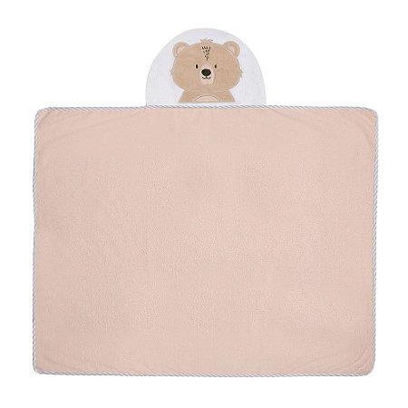 Toalha De Banho Felpuda Ursinho Com Capuz Bordado Papi - Cia Bebê