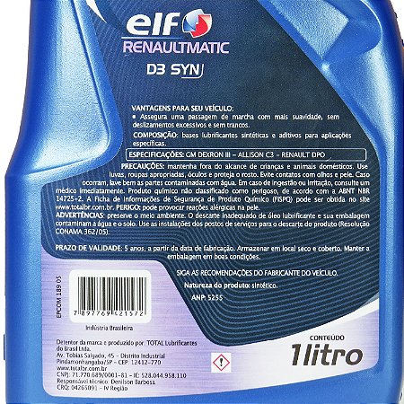 Óleo Câmbio Automático ELF RENAULTMATIC D3 SYN - Troca de Óleo Online