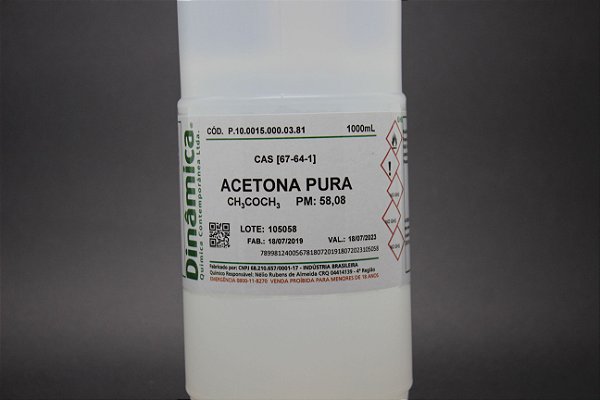 ACETONA PURA 1L EM FRASCO PLASTICO *PF/SSP* - Didática SP
