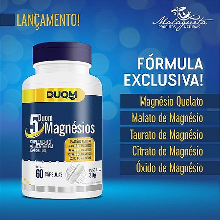 5 MAGNESIOS QUELATO CITRATO MALATO TAURATO E OXIDO CAPSULAS - Malagueta Produtos Naturais
