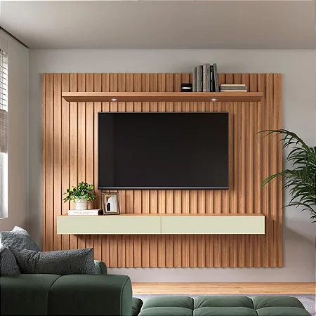 Painel para TV Até 75 Polegadas 2 Gavetas com Led 228cm Ripado - MÓVEIS E ARTIGOS DECORATIVOS