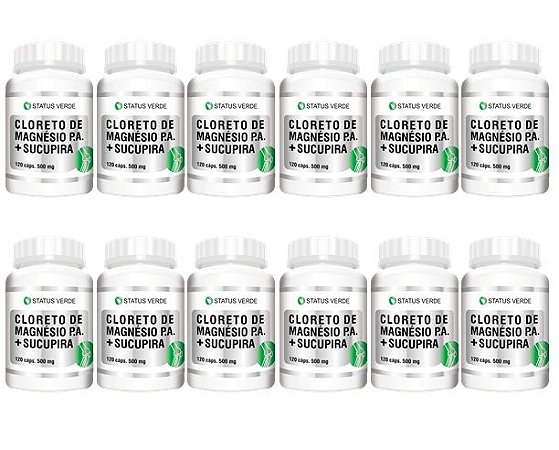 Kit 12 Cloreto de Magnésio P.A + Sucupira 120 Cápsulas cada - Status Verde - Status Verde