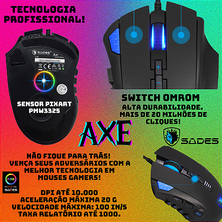 Mouse Gamer Sades Axe Rgb 12 Botões Programáveis Contrapeso Macro ...