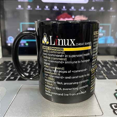 Caneca Linux Commands Cheat Sheet preta - Caneca do Dev - Canecas e ...
