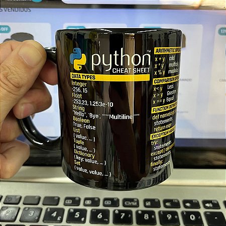 Caneca Python Commands Cheat Sheet preta - Caneca do Dev - Canecas e ...