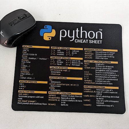 Mouse Pad Python Commands Cheat Sheet preta - Caneca do Dev - Canecas e ...