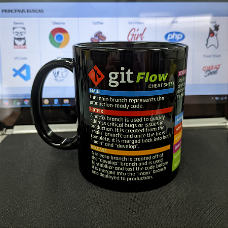 Caneca Git Flow Cheat Sheet preta - Caneca do Dev - Canecas e produtos ...