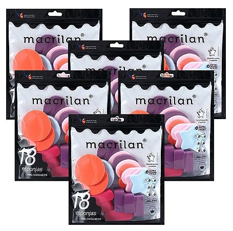 Macrilan - Kit com 18 Esponjas para Maquiagem EP14 - 12 Kits ...