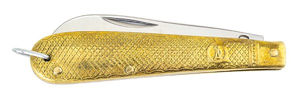Canivete Recartilhado Latão Escama Dourado + Bainha Corneta (carbono ...