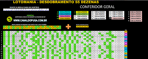 Planilha Lotomania: Desdobramento para 55 Dezenas | Canal do Puga ... Planilha Lotomania: Desdobramento para 55 Dezenas | Canal do Puga ...