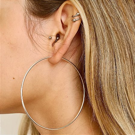 Brinco Argola Grande em Prata 925 - Aroeira Pratas