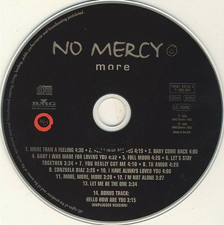 CD - No Mercy ‎– More (incluindo a música "Baby Come Back" da Novela ...