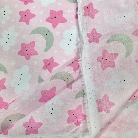 Tecido Tricoline Xita Infantil Estrela e Nuvens Rosa T56 - Viivatex ...
