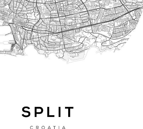 Quadro Decorativo Mapa Split Croácia Nome de Ruas - Art Parede ...