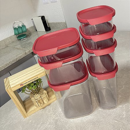 Tupperware Kit 7 Ultra Clear Transparente e Tampa Vermelha - Mãe, Casei ...