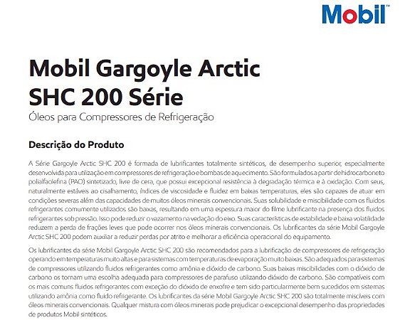 Mobil Gargoyle Arctic SHC 226E Óleo para Compressores de Refrigeração ...