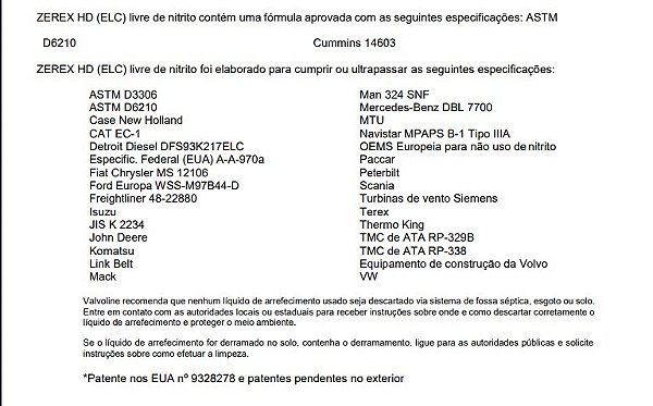 Valvoline ZEREX HD NITRITE FREE 3,78 Lt - Ford Cummins Volvo SCANIA ...