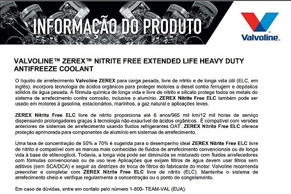 Valvoline ZEREX HD NITRITE FREE 3,78 Lt - Ford Cummins Volvo SCANIA ...