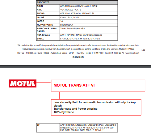MOTUL TRANS ATF VI 1 lt Lubrificante Sintético para Transmissão Autom. - Fast Car Brasil ...