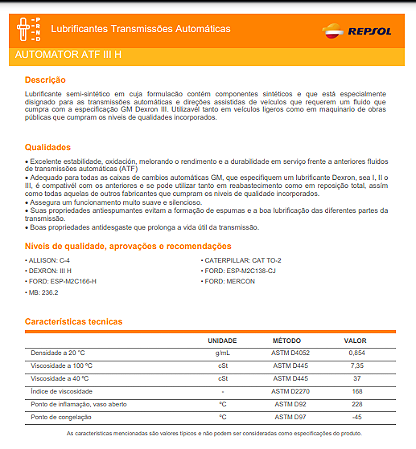 REPSOL AUTOMATOR Fluido ATF III H Semissintético 1 L - GM FORD MB CAT ...